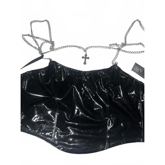 Dolls Kill | Tops | Widow Goth Shiny Pvc Vinyl Crop Top Chain Corset ...